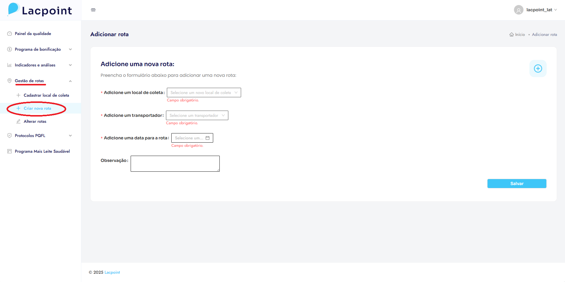 Tutorial: Gestão de rotas - como criar/alterar/remover uma rota - Lacpoint